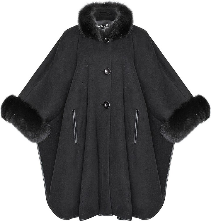 Wolfie Fur Plus Made For Generations™ Fox Fur-Trim Cashmere & Wool Cape - ShopStyle