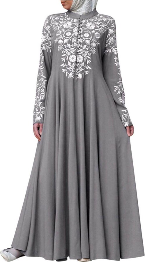 Hongsuny Women Muslim Dress Prayer Robe Casual Loose Long Sleeve Muslim ...