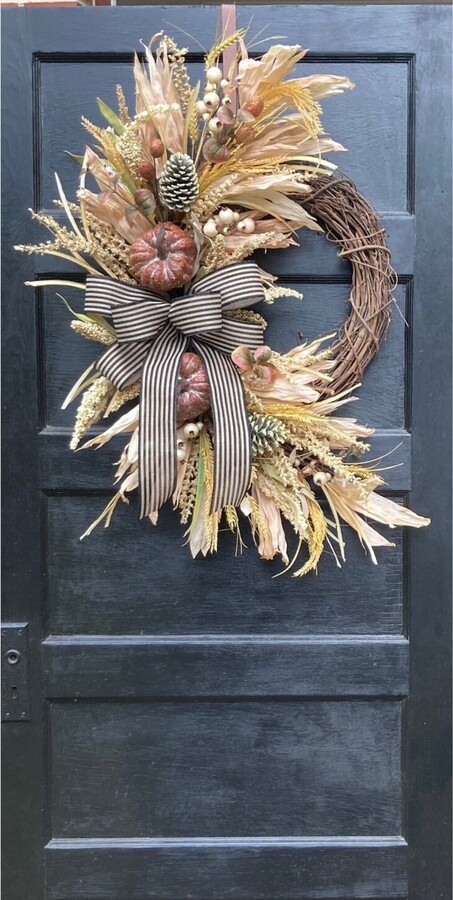Etsy Large Fall Grapevine Wreath For Front Door With Pumpkins & Corn ...