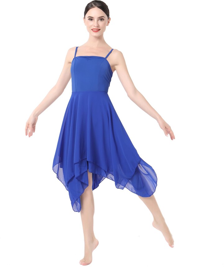 ODASDO Women Lyrical Dance Costume Modern Contemporary Ballet Dancewear Spaghetti Strap Chiffon ...