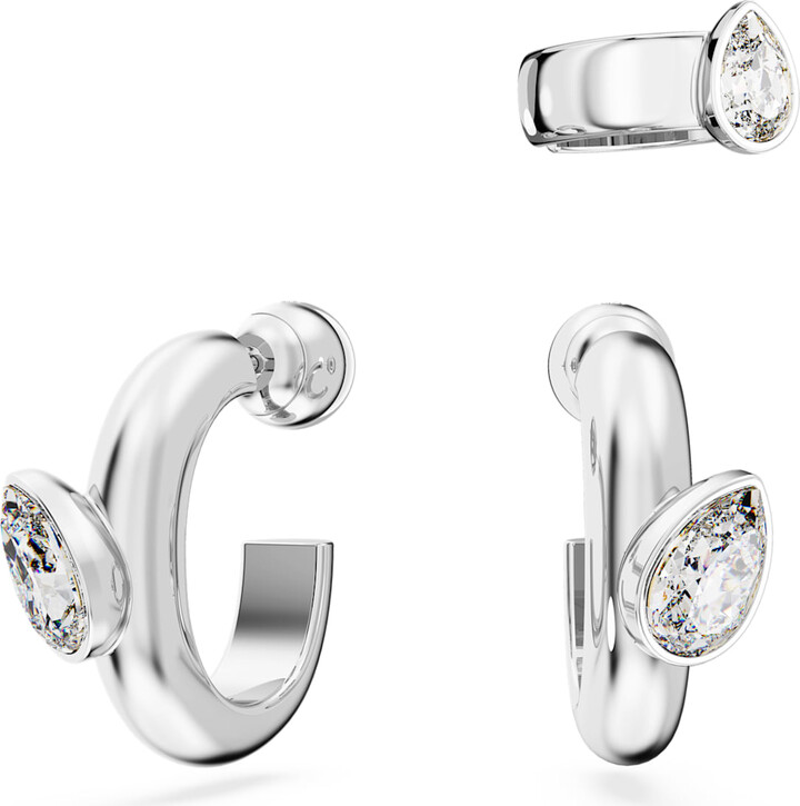 Swarovski Dextera hoop earrings with ear cuff, Set (3), Pear cut, White ...