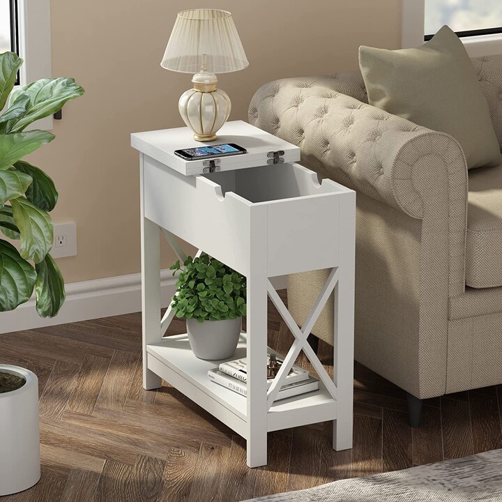 Howcool End Table, Narrow Flip Top Side Table for Small Spaces, Bedside Table with Open Storage ...
