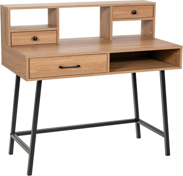 Slickblue 42-Inch Vanity Desk with Tabletop Shelf and 2 Drawers-Natural ...