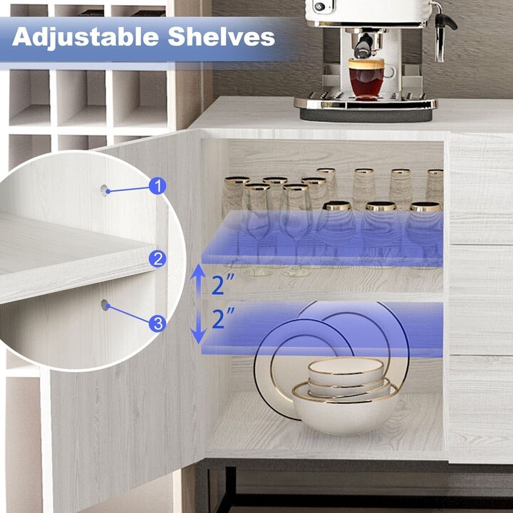 NINEDIN White 47" Kitchen Island Cabinet w/ Storage Standing Coffee Bar ...