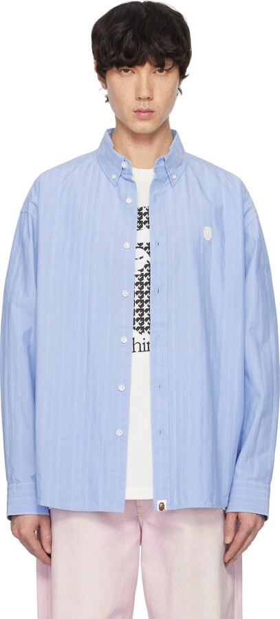 BAPE Blue Ape Head One Point Logo Stripes Shirt - ShopStyle