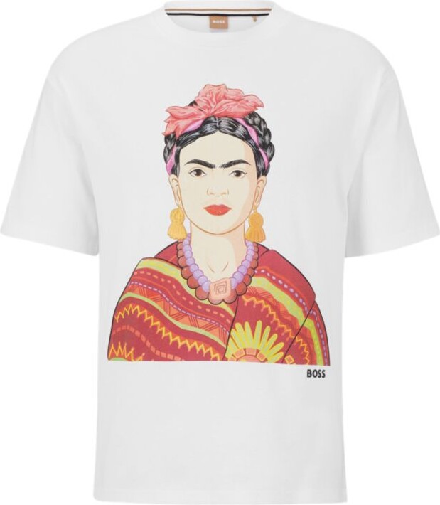 HUGO BOSS Relaxed-fit cotton T-shirt with Frida Kahlo graphic - ShopStyle