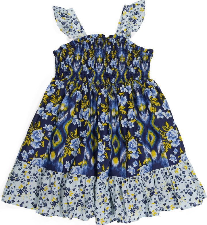 Shrinking Violet Girls Smocked Tile Print Dress - ShopStyle