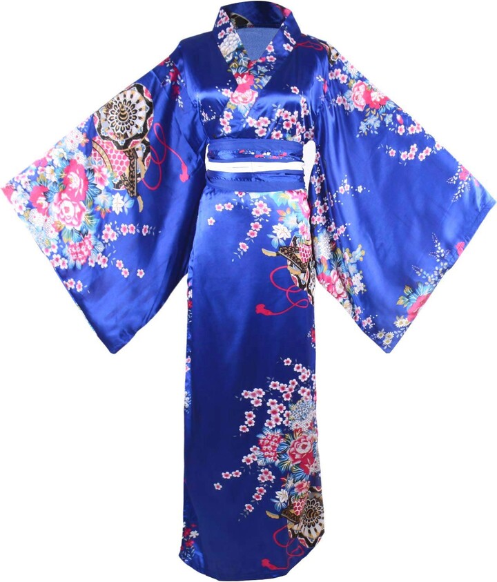 FOoTY Women's Long Kimono Costume Floral Patten Japanese Geisha Yukata ...