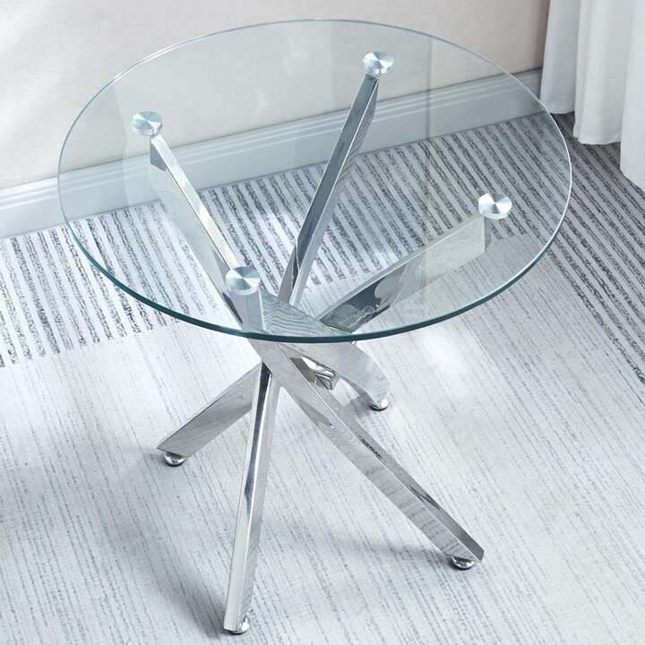 RASOO Modern Round Tempered Glass End Table with Chrome Legs - ShopStyle