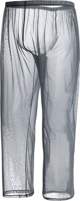 BIATWOWR Mens Sexy Wide Leg XL Grey Pyjama Bottoms Sheer Mesh Pants ...
