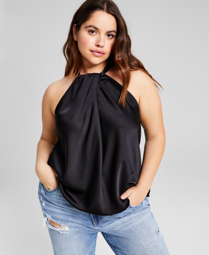 And Now This Trendy Plus Size Satin Twist Halter Top - ShopStyle