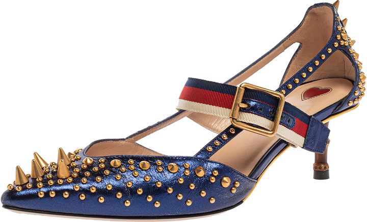 Gucci Blue Metallic Blue Leather Studded Leather Sylvie Mary Jane ...