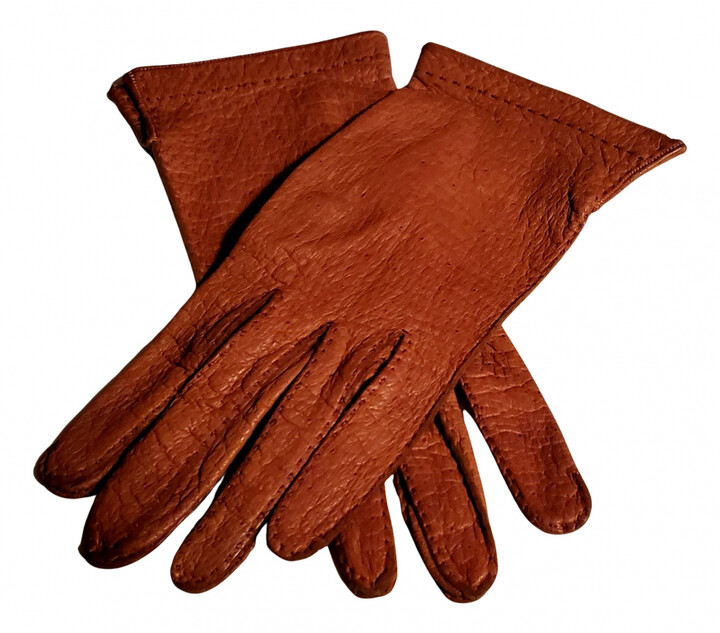 Hermes camel Leather Gloves - ShopStyle