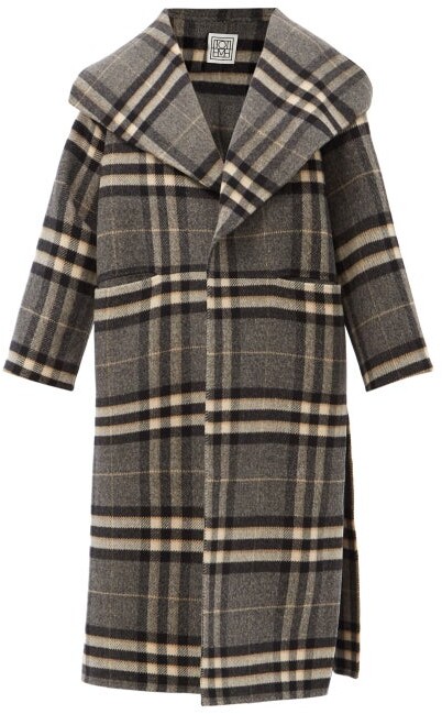 Totême Checked Side-slit Wool Coat - Grey Multi - ShopStyle