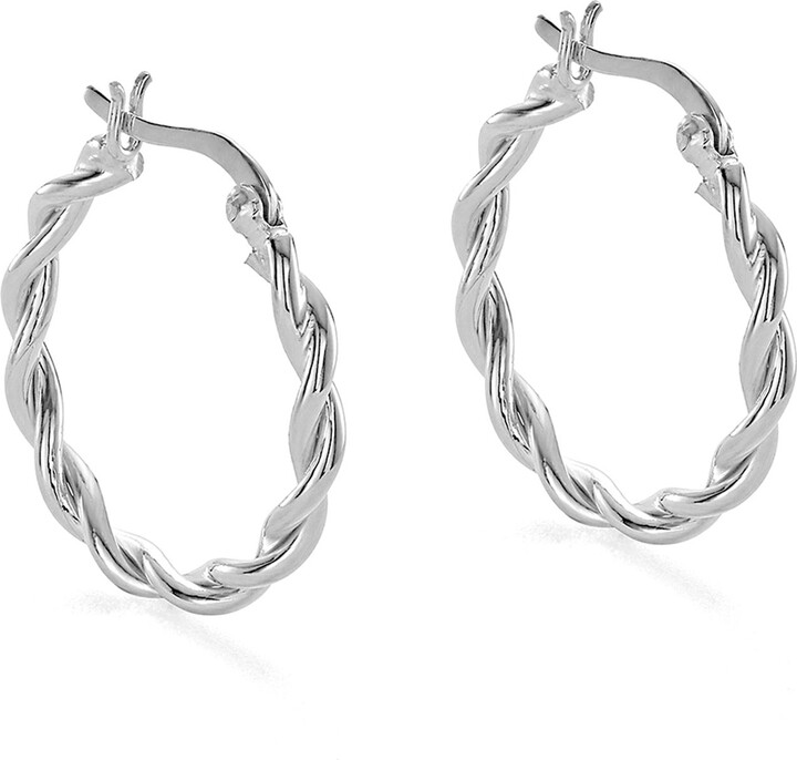 Côté Caché - Braided Large Silver Hoop Earrings - ShopStyle