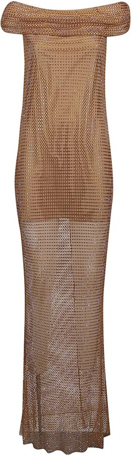 Self-Portrait Embellished Off-Shoulder Fishnet Maxi Dress - ShopStyle