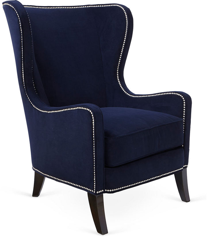 Massoud Furniture Dempsey Wingback Chair, Navy Velvet - ShopStyle ...