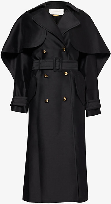 Zimmermann Womens Black Cape double-breasted wool-silk trench coat S - ShopStyle