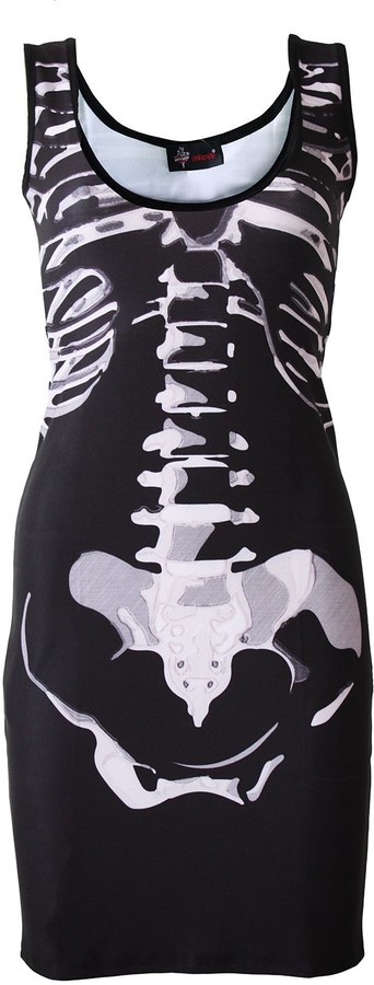 Insanity Clothing Spooky Black Skeleton Ribcage Gothic Bodycon Wiggle ...