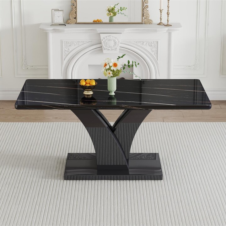 Simplie Fun Modern dining table, black desktop and black Mdf leg dining ...