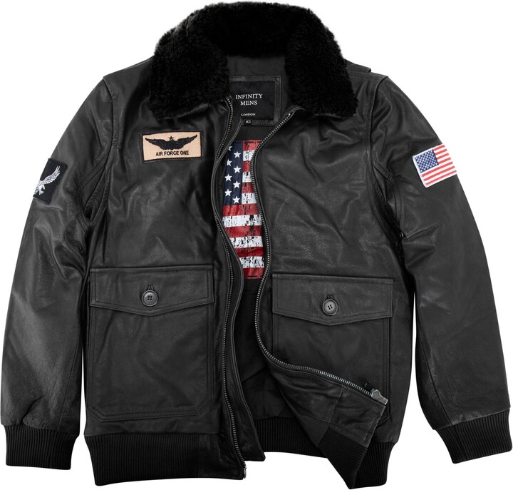 TruClothing Mens Real Leather US Aviator Air Force Pilot Flying Bomber ...