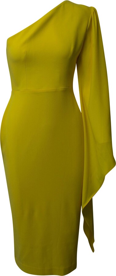 Alex Perry Finley One Shoulder Midi Dress in Yellow Triacetate - ShopStyle