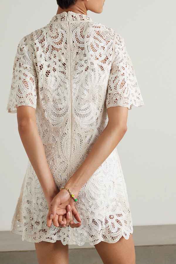 Sea Branca Battenburg Cotton-lace Mini Dress - Cream - ShopStyle