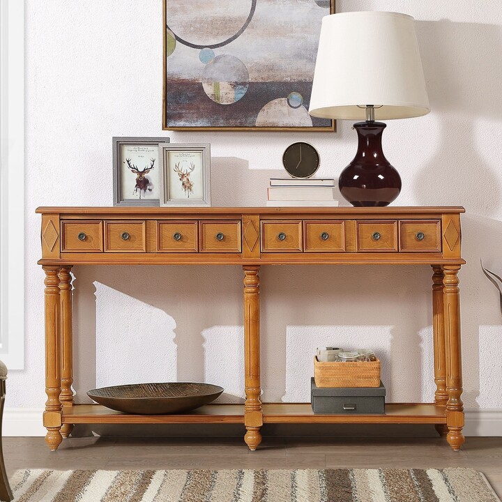IGEMAN Retro Console Table Entryway Table 58" Long Sofa Table with 2 Drawers In Same Size and ...