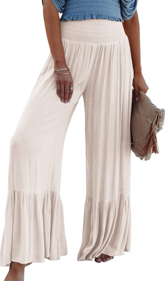 FeMereina Womens Wide Leg Palazzo Loose Flowy Pants High Waisted Lounge ...