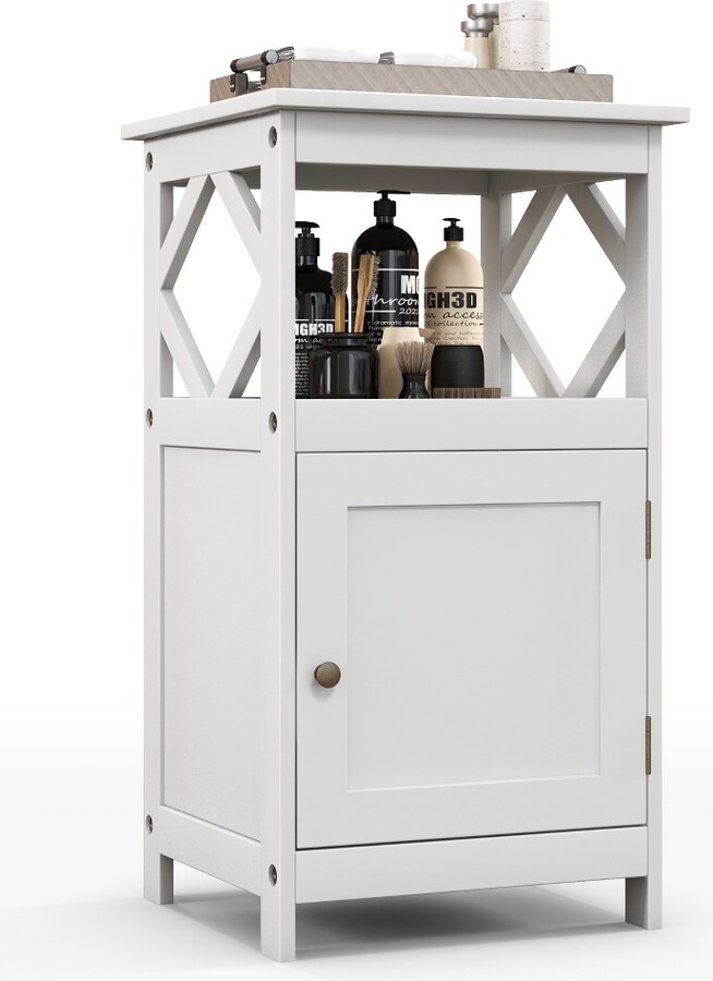 Tangkula Bathroom Floor Cabinet Single Door Storage Cabinet with Open ...