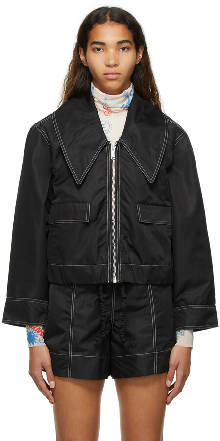 Ganni Black Recycled Nylon Jacket - ShopStyle