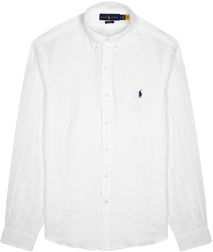Polo Ralph Lauren White slim linen shirt - ShopStyle Tops