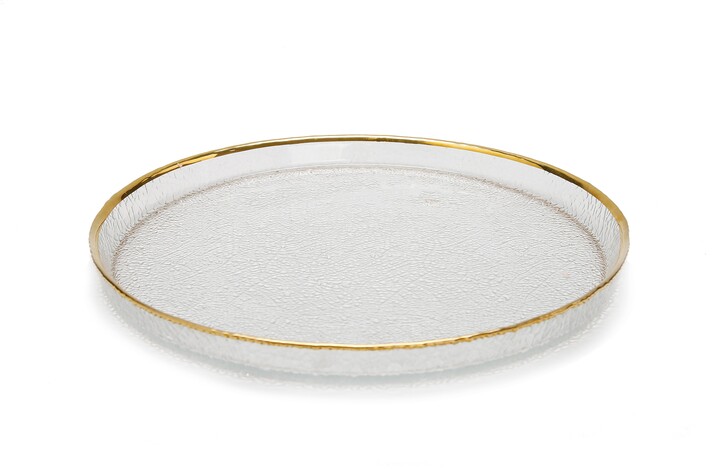 Classic Touch Decor Set of 4 Pebbled Glass Dinner Plates Raised Rim ...