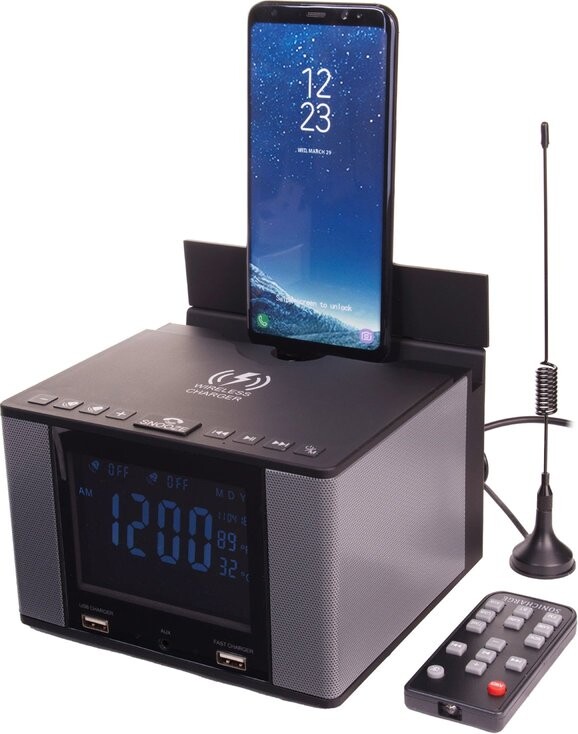 LumiCharge Sonic Charge-Bluetooth Speaker-Wireless Phone Charger- Clock ...