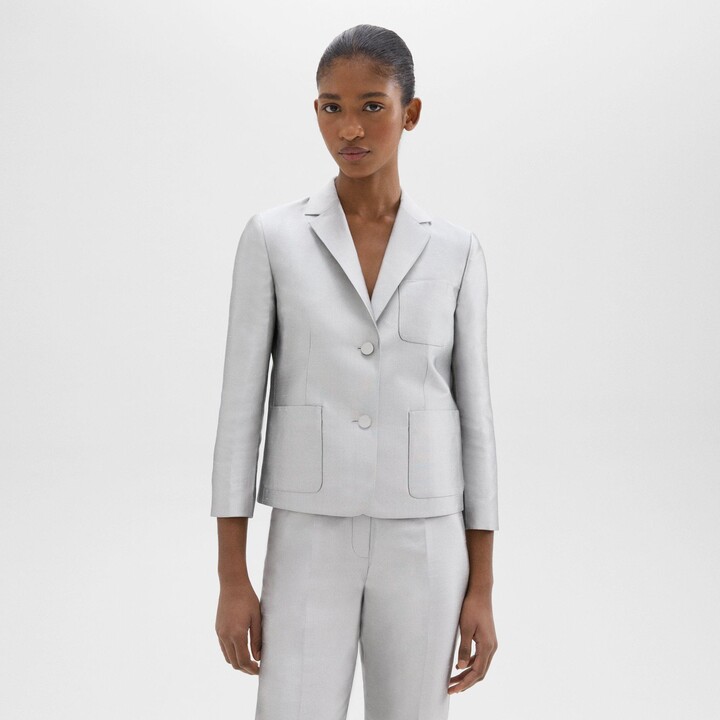 Theory Boxy Patch Pocket Blazer in Metallic Silk Twill - ShopStyle