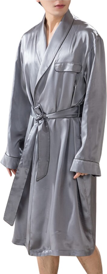LUTPOL Mens Silk Robe 19 MM 100 Mulberry Silk Bath Robes Male Long Nightgrow - ShopStyle