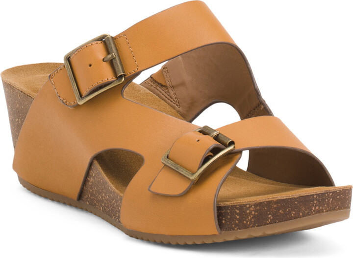 Comfortiva Leather Emah Comfort Wide Width Wedge Sandals - ShopStyle