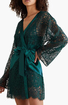 Coco de Mer London Titania belted satin-paneled stretch-lace robe ...