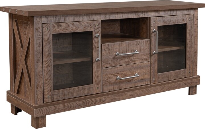 Round Rivets&X-Decor TV Stand TV Console with 2 Glass Door & 2 Drawer ...