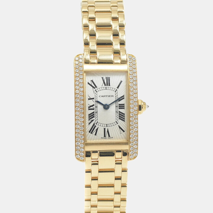 Cartier Silver Diamond 18k Yellow Gold Tank Americaine WB7012K2 Quartz ...