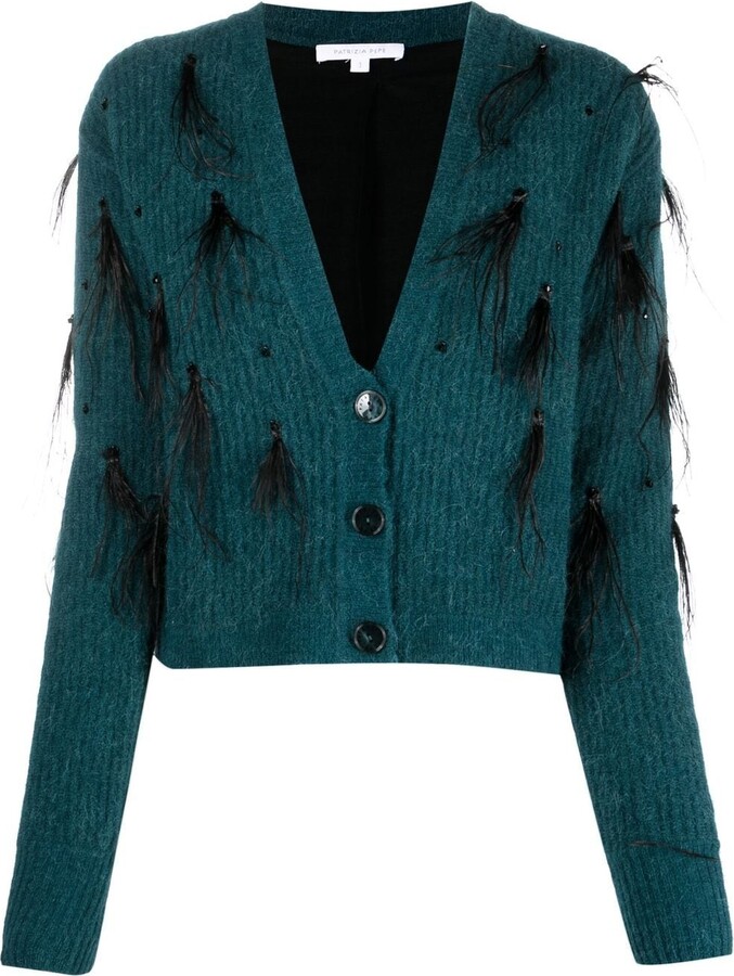 Patrizia Pepe Ostrich Feather-Trim Knitted Cardigan - ShopStyle