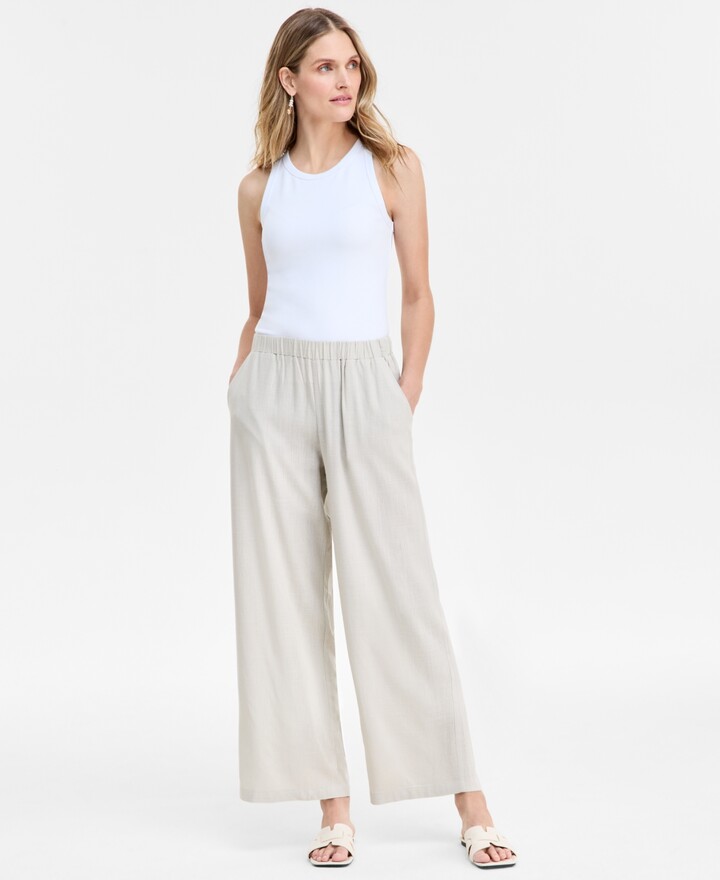 JM Collection Women's Linen Blend Wide-Leg Pull-On Pants, Exclusively ...