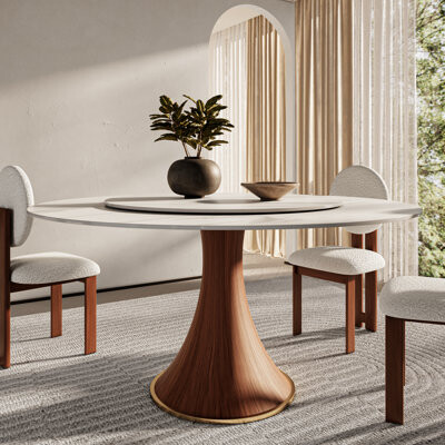 Orren Ellis Turntable Round Sintered Stone Dining Table With Lazy Susan ...