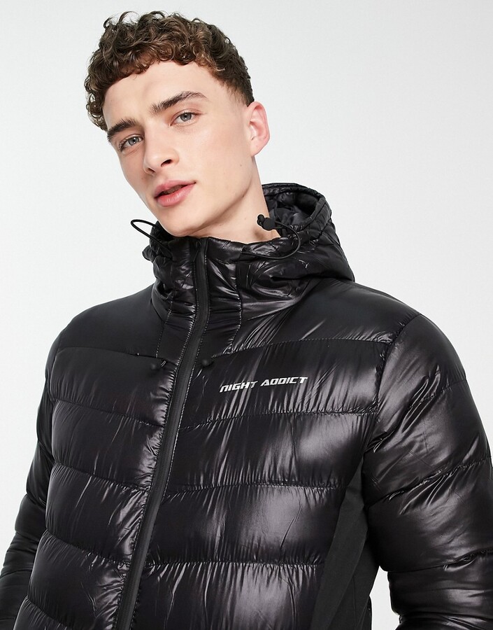 Night Addict logo hooded puffer jacket in black - ShopStyle