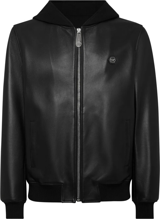 Philipp Plein Leather Hooded Jacket - ShopStyle