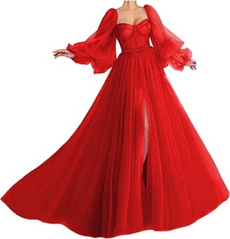 L/Y Women's Long Puffy Sleeves Prom Dress Tulle Princess Ball Gown ...