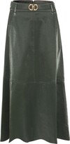 NARU KANG - Eco Leather A-Line Midi Skirts Khaki - ShopStyle