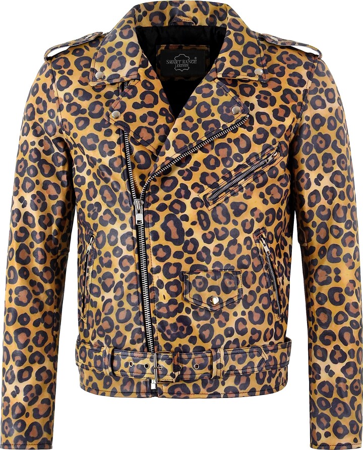 Smart Range Leather Men's Leopard Print Brando Biker Real Leather ...