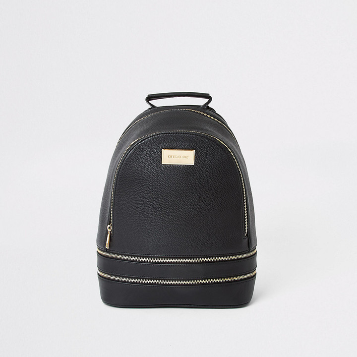 River Island Black faux leather zip bottom backpack - ShopStyle