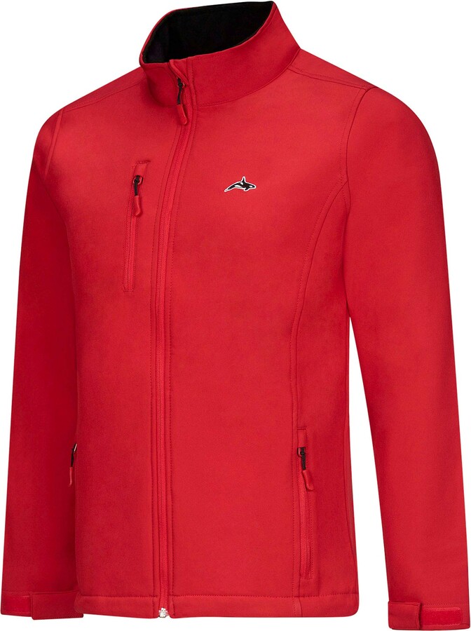 Killer Whale Softshell Fleece Jacket Mens Windproof and Waterproof (Red ...